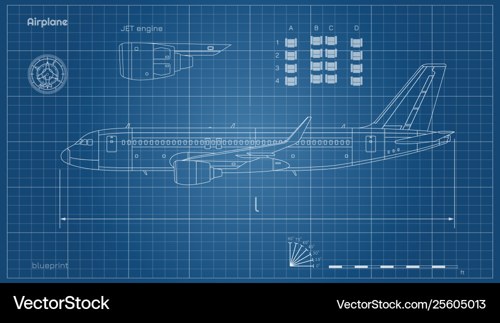 Aircraft Blueprint - Jet Plane Outline Royalty Free Vector