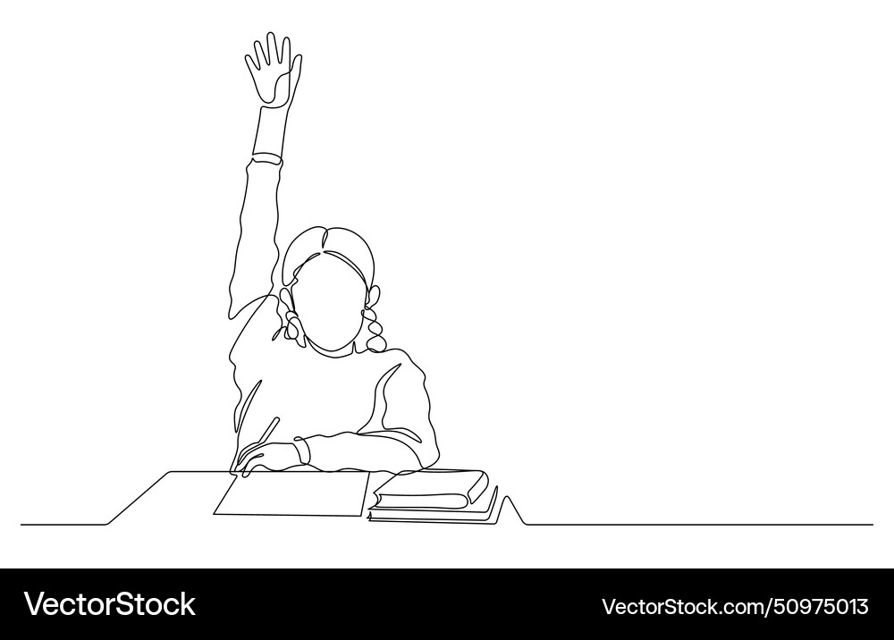 Continuous line drawing of kid raising hand Vector Image