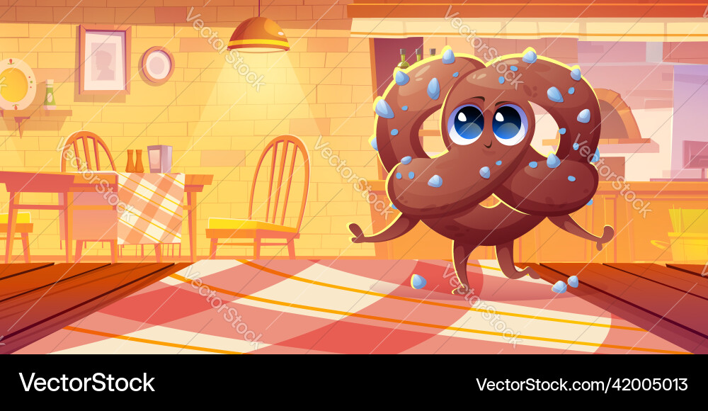 Cute pretzel character in cafe or pizzeria Vector Image