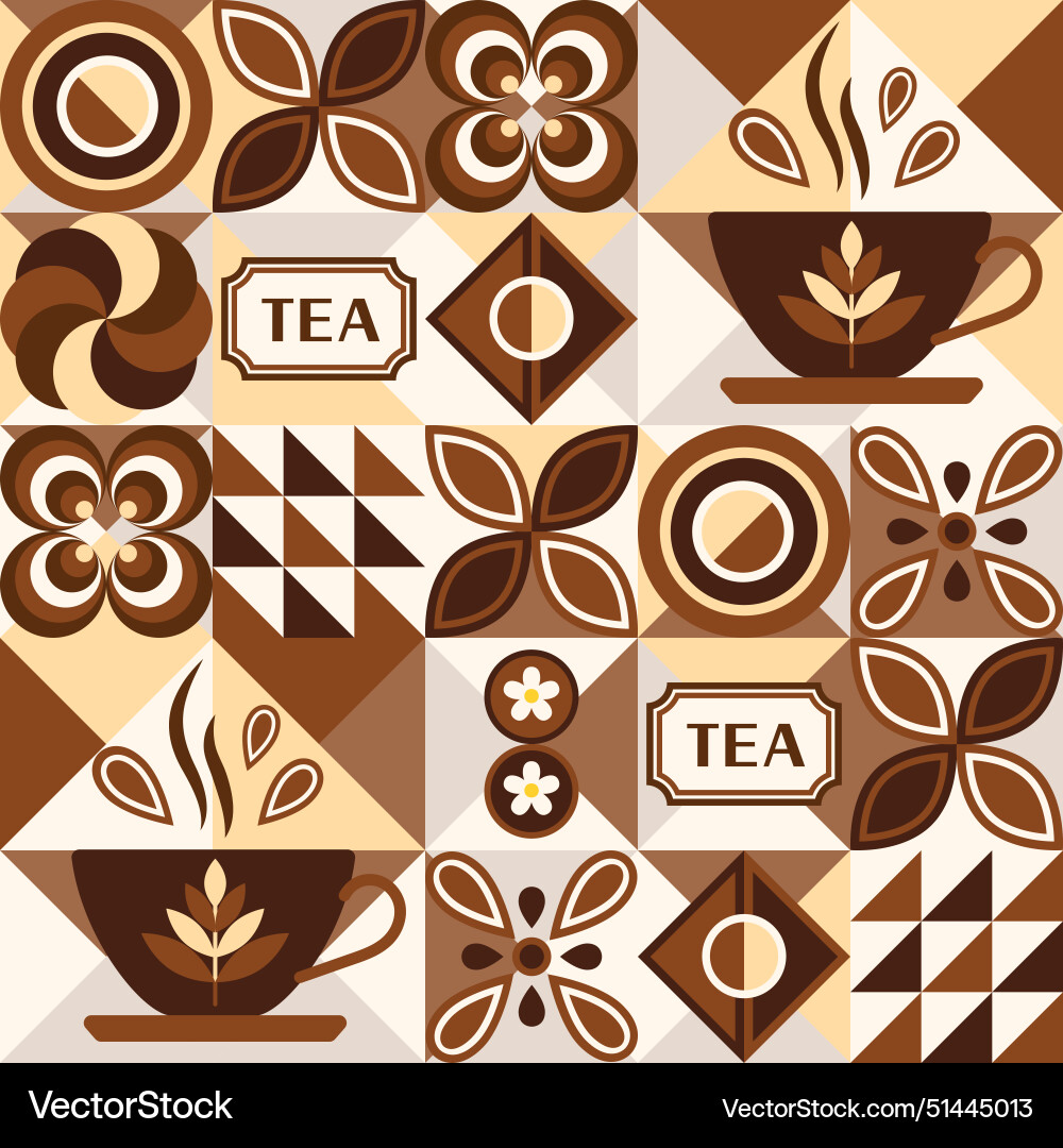 Geometric pattern with icons of black tea Vector Image