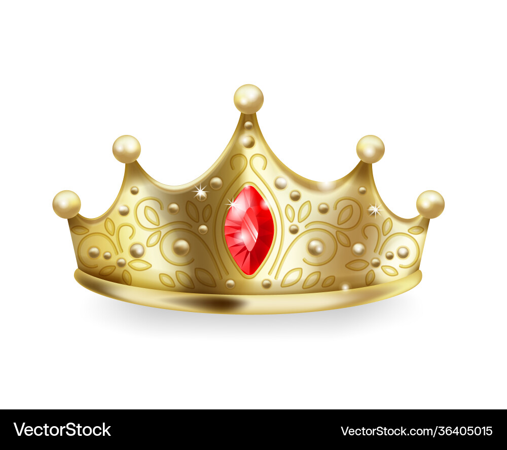 Golden crown 3d realistic gold queen sign luxury Vector Image