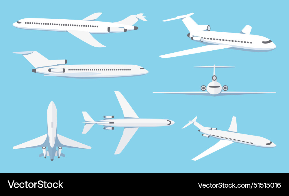 Airplanes in different angles on a blue background
