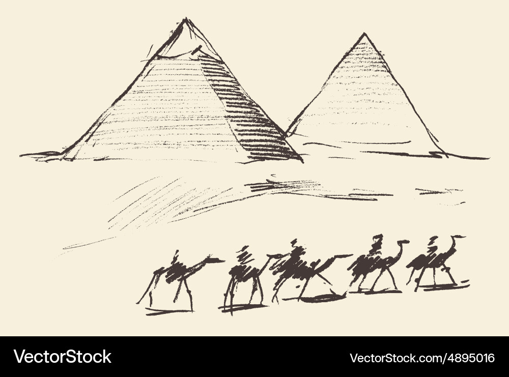 Ancient Egyptian Pyramids with Camel Caravan Vector Image