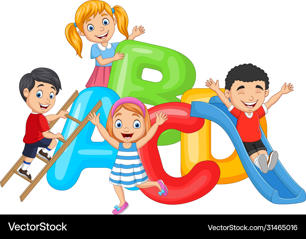 Cartoon happy children playing together Royalty Free Vector