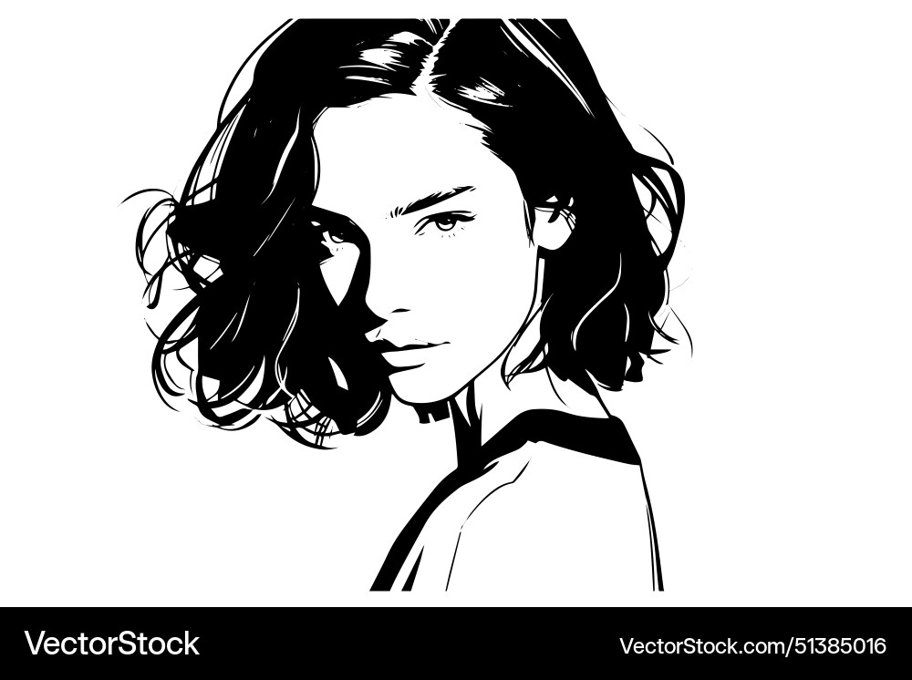 Confident girlhand drawn ink sketch engraved Vector Image