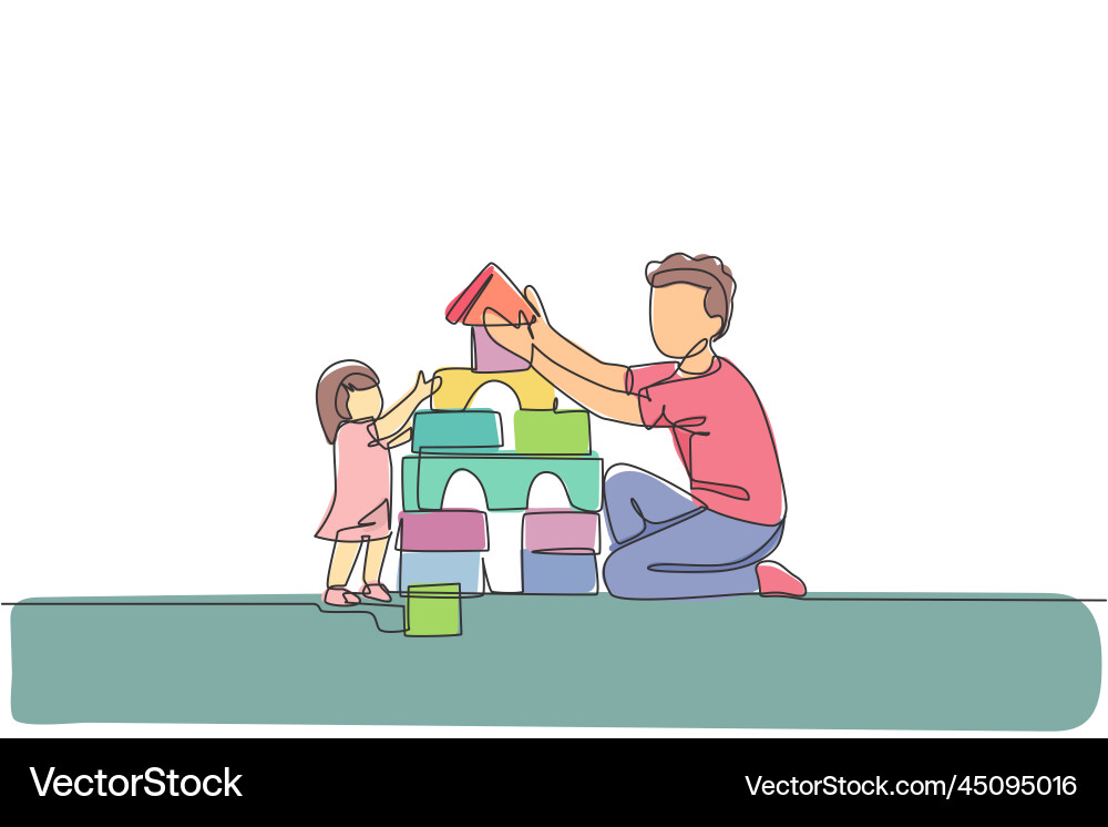 Father and Daughter Building Blocks Royalty Free Vector