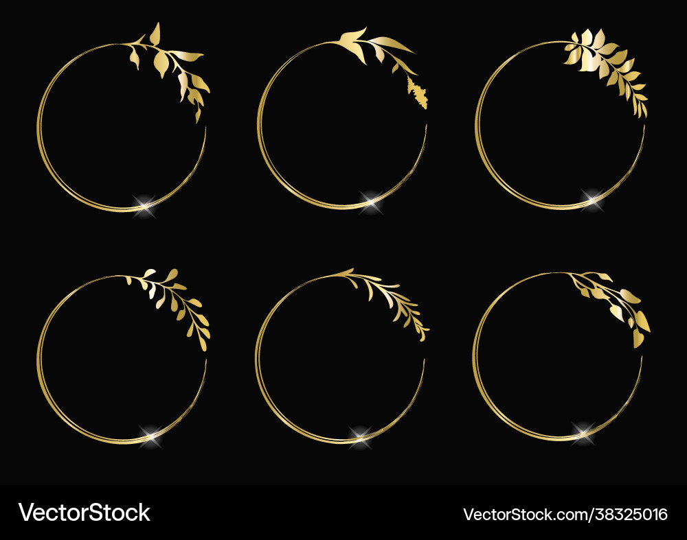 Golden Herb Circle Frames Royalty Free Vector Image