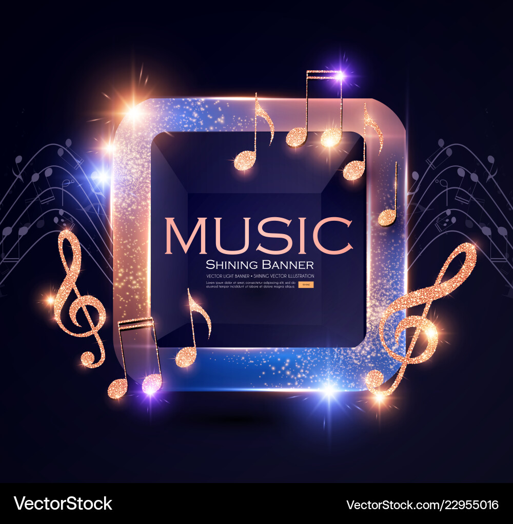 Music event shining banner with golden notes Vector Image
