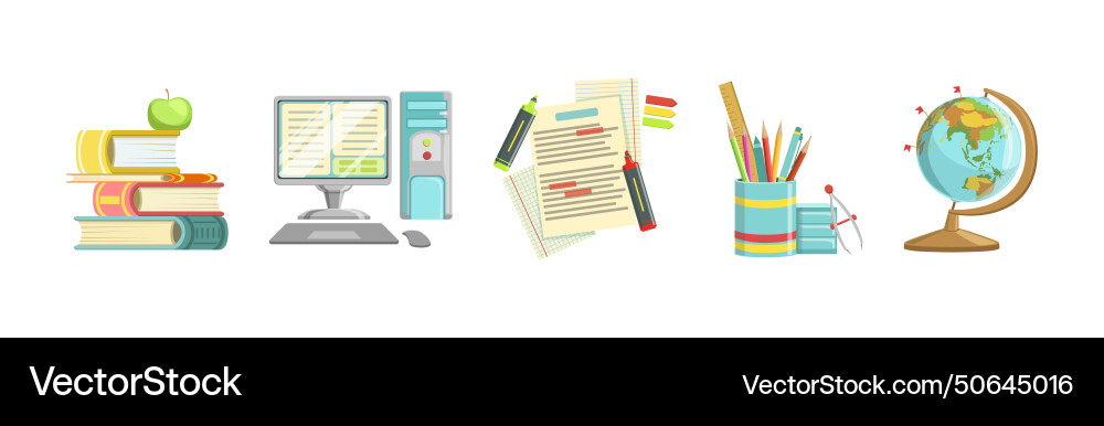 Study and school supply object set Royalty Free Vector Image