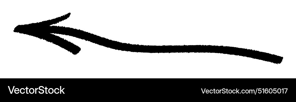 Brush-styled leftward arrow with curved line Vector Image