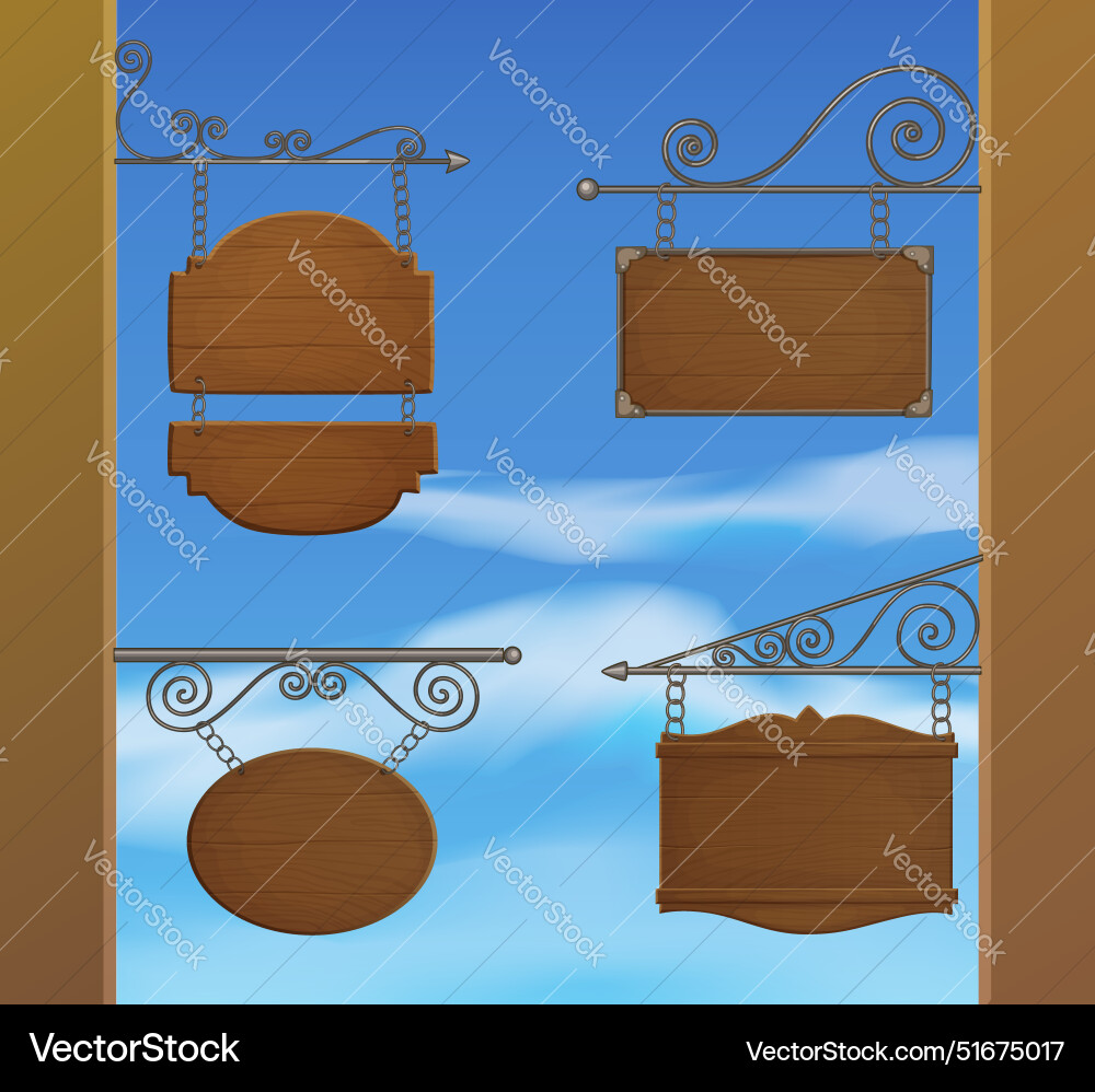 Dark Wooden Signs Collection Royalty Free Vector Image
