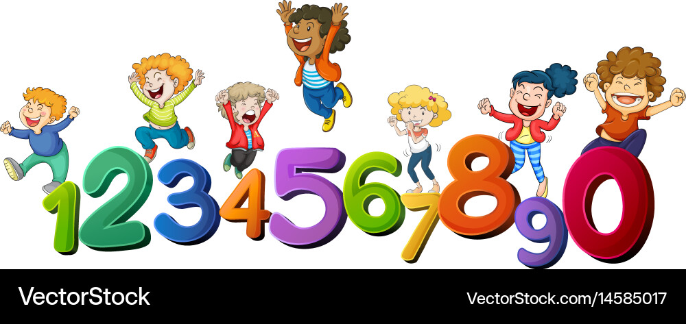 Happy children and numbers one to zero Royalty Free Vector