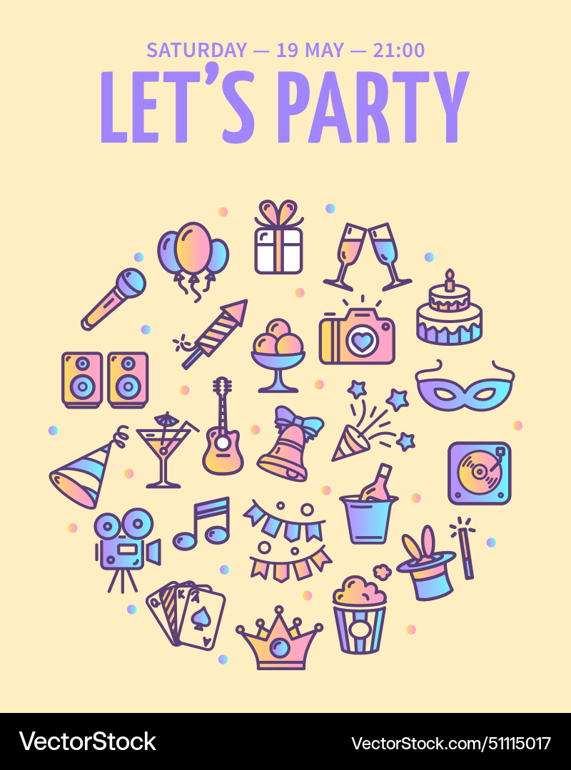 Lassen Sie Party Schild rund Design Vorlage Farbe dünn