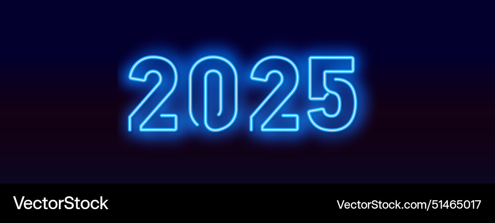 Neon 2025 year symbol on a gradient blue Vector Image