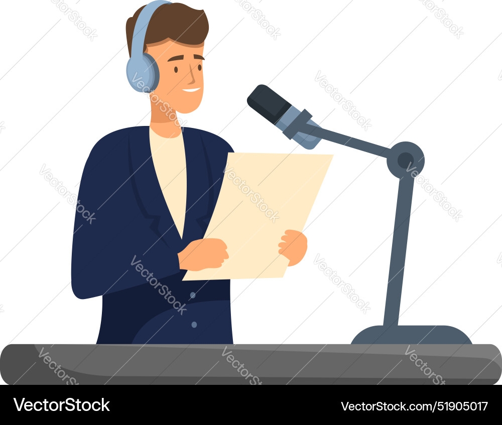 Radio host speaking into microphone recording Vector Image