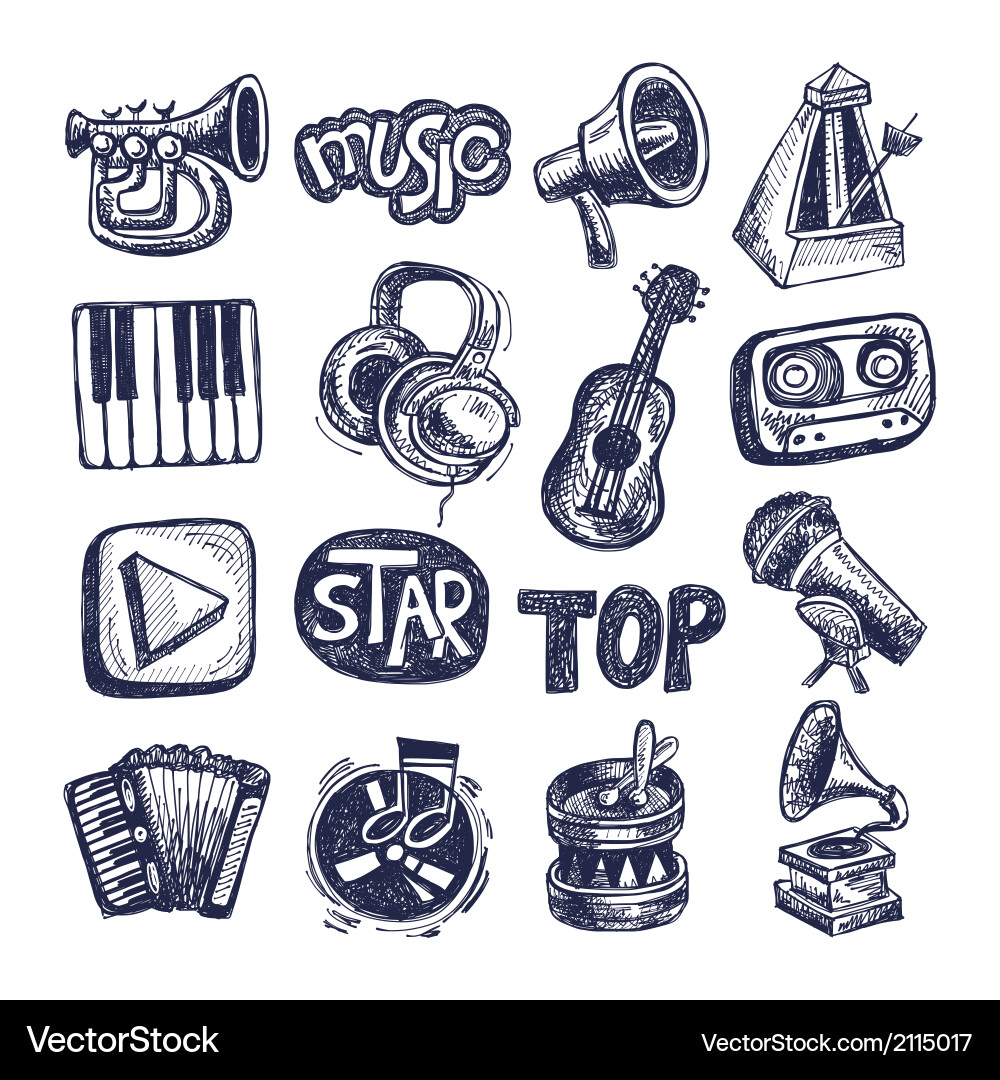 Sketch music icon element collection Royalty Free Vector