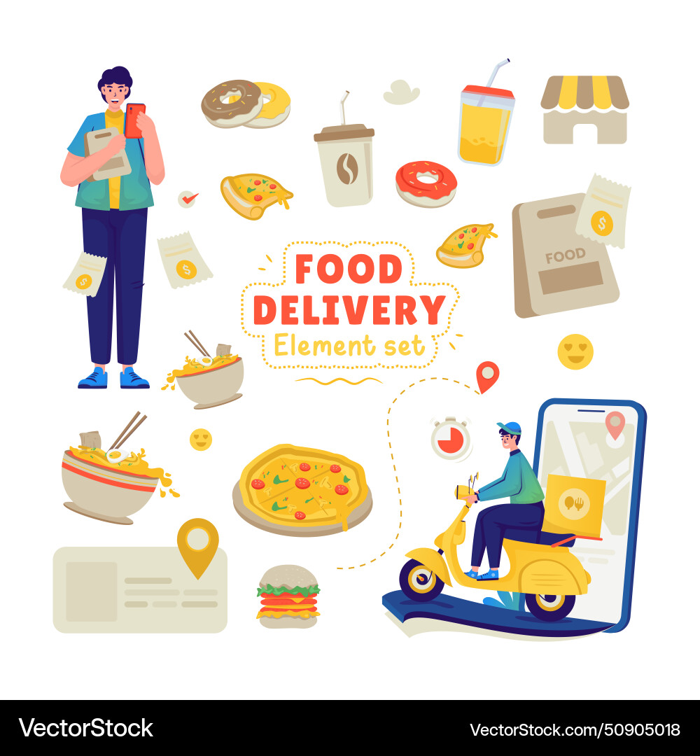 Food delivery element set Royalty Free Vector Image