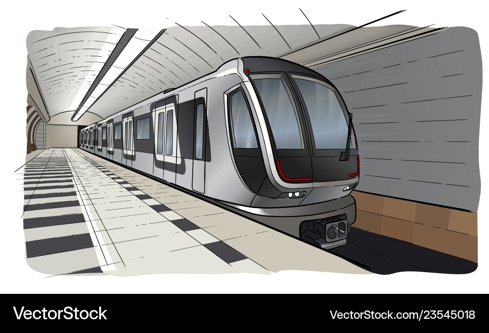 Hand drawn sketch subway station with train Vector Image