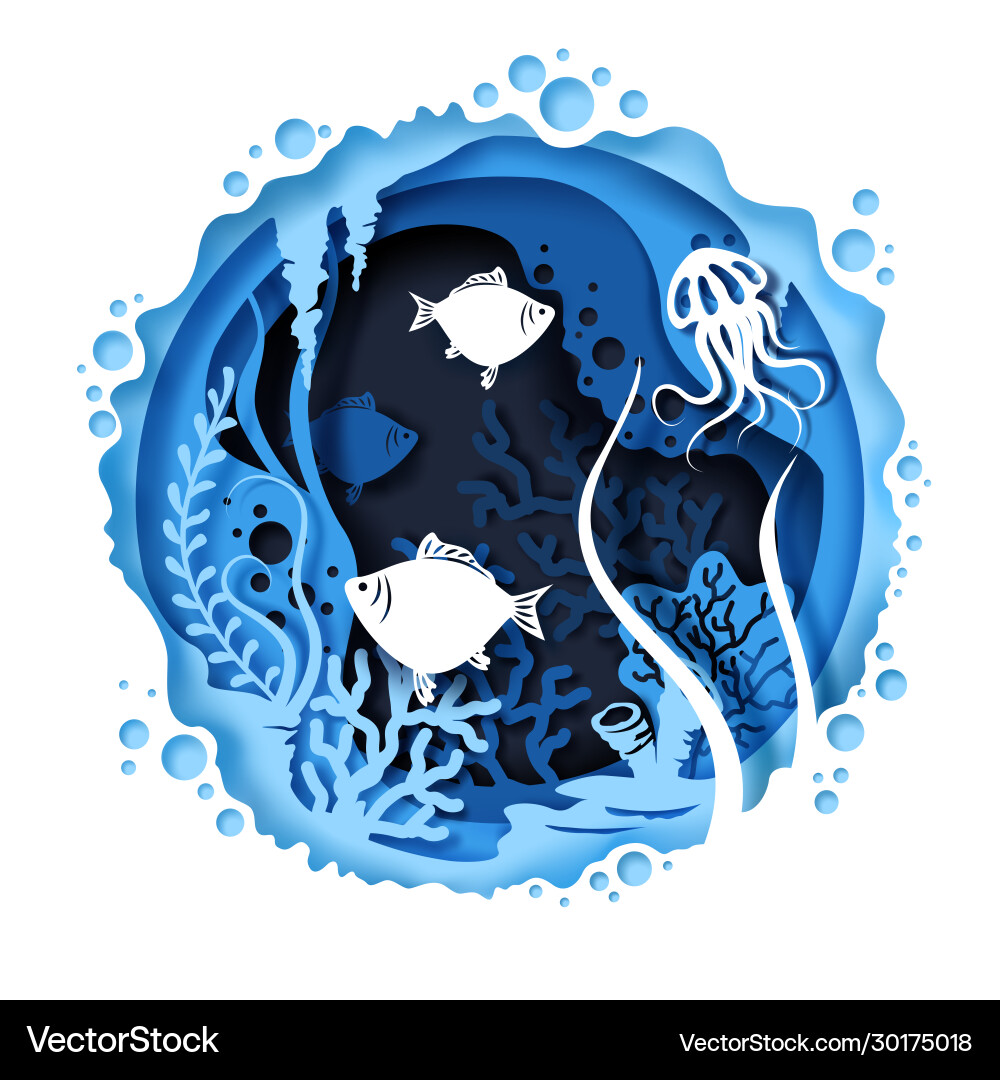 Underwater world in paper art Royalty Free Vector Image