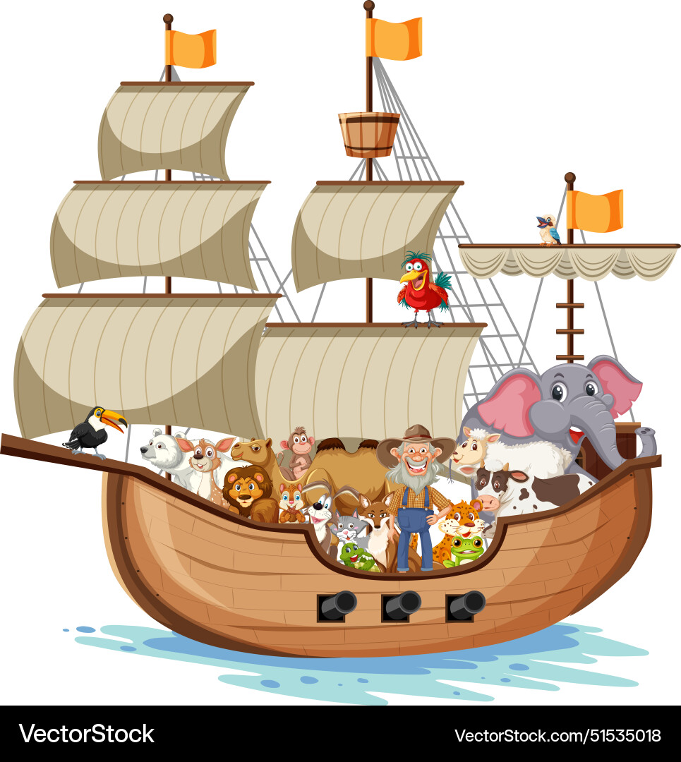 Various animals aboard a large wooden ship Vector Image