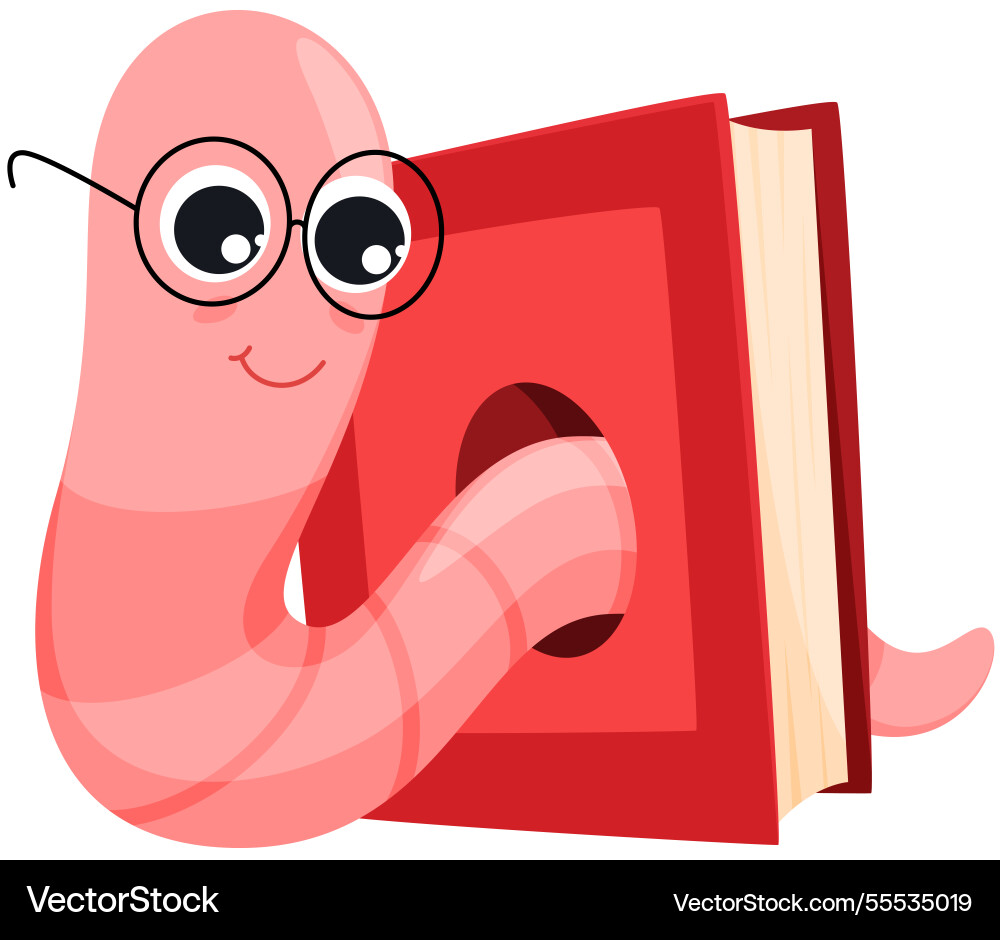Cartoon bookworm reading a book on white Vector Image