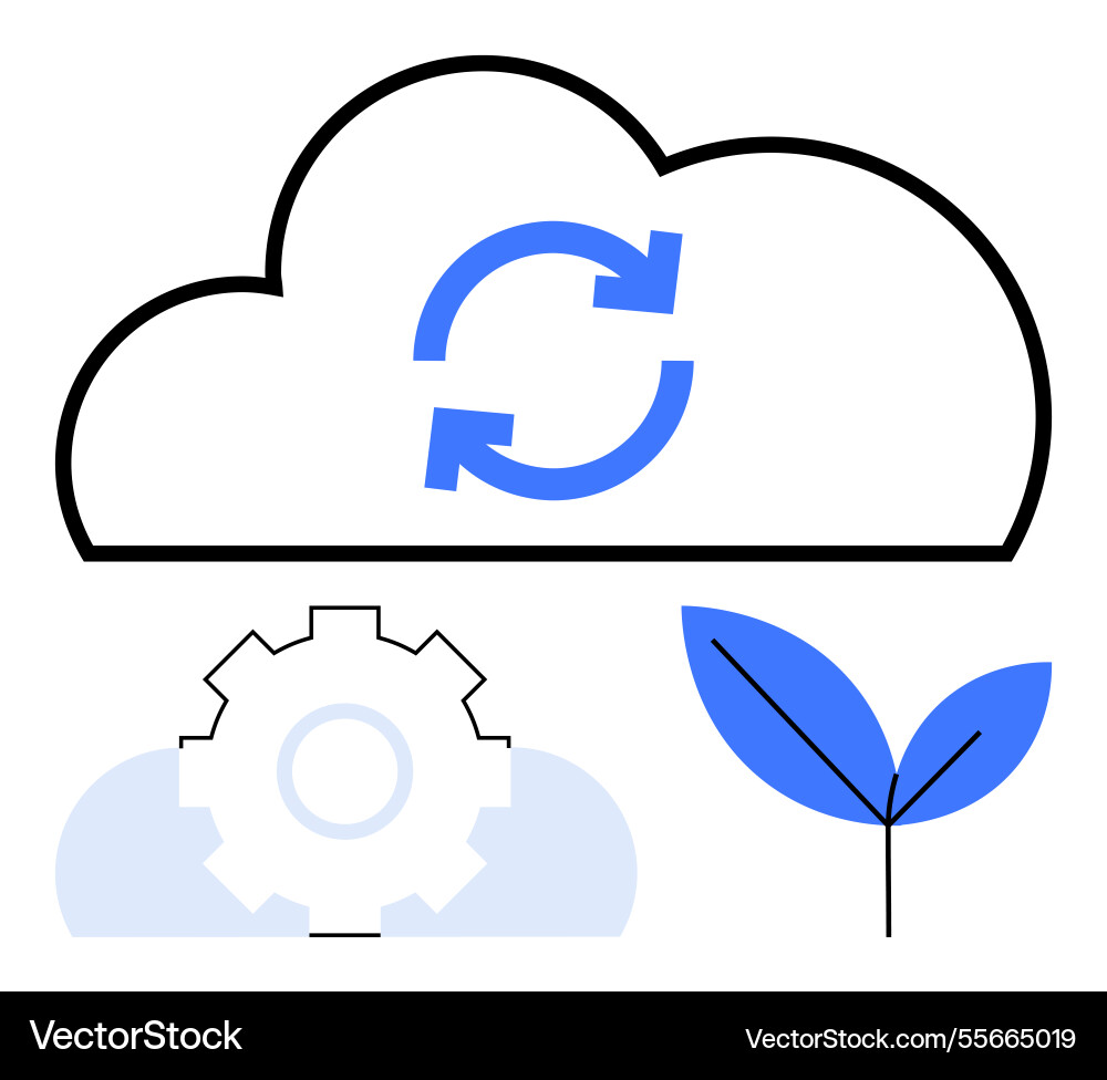 Cloud synchronization with gear and leaf Vector Image