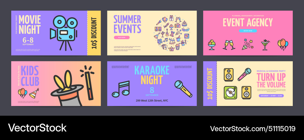 Different events horizontal gift voucher poster Vector Image