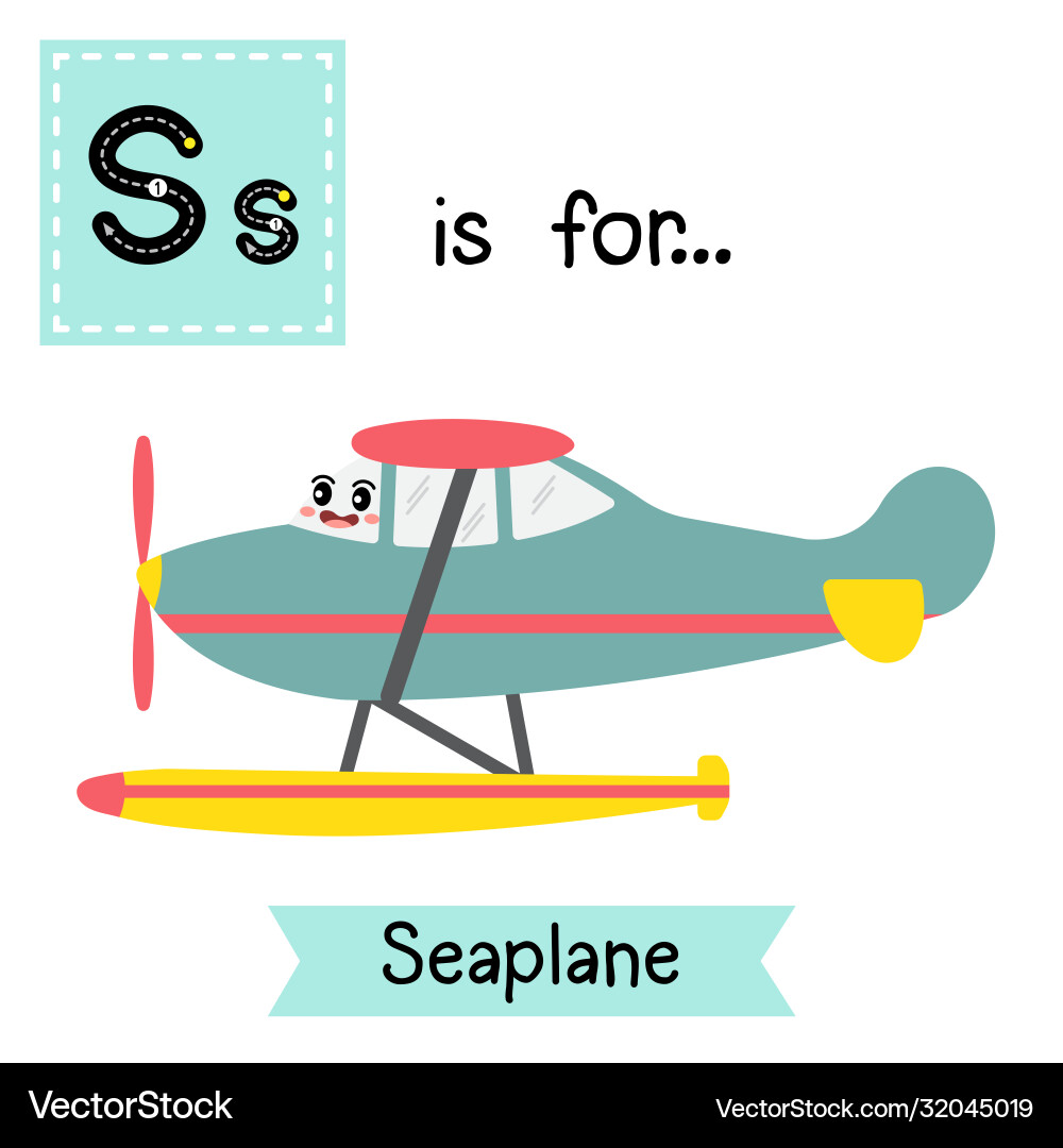 Letter s tracing seaplane Royalty Free Vector Image