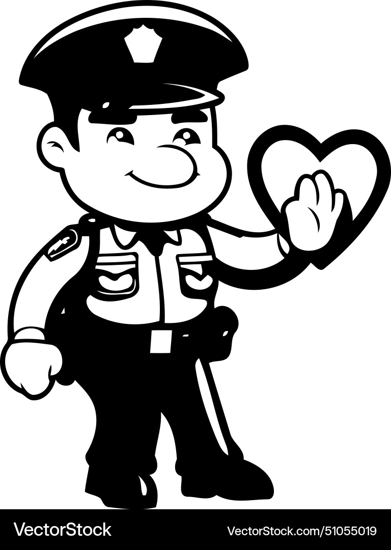 Policeman holding heart - cartoon Royalty Free Vector Image