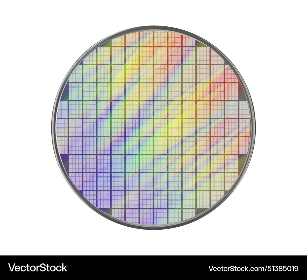 Rainbow crystalline silicon wafer with microchips Vector Image