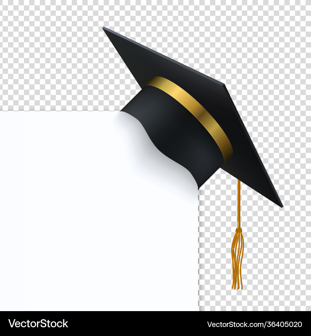 Black degree ceremony hat with white banner 3d Vector Image