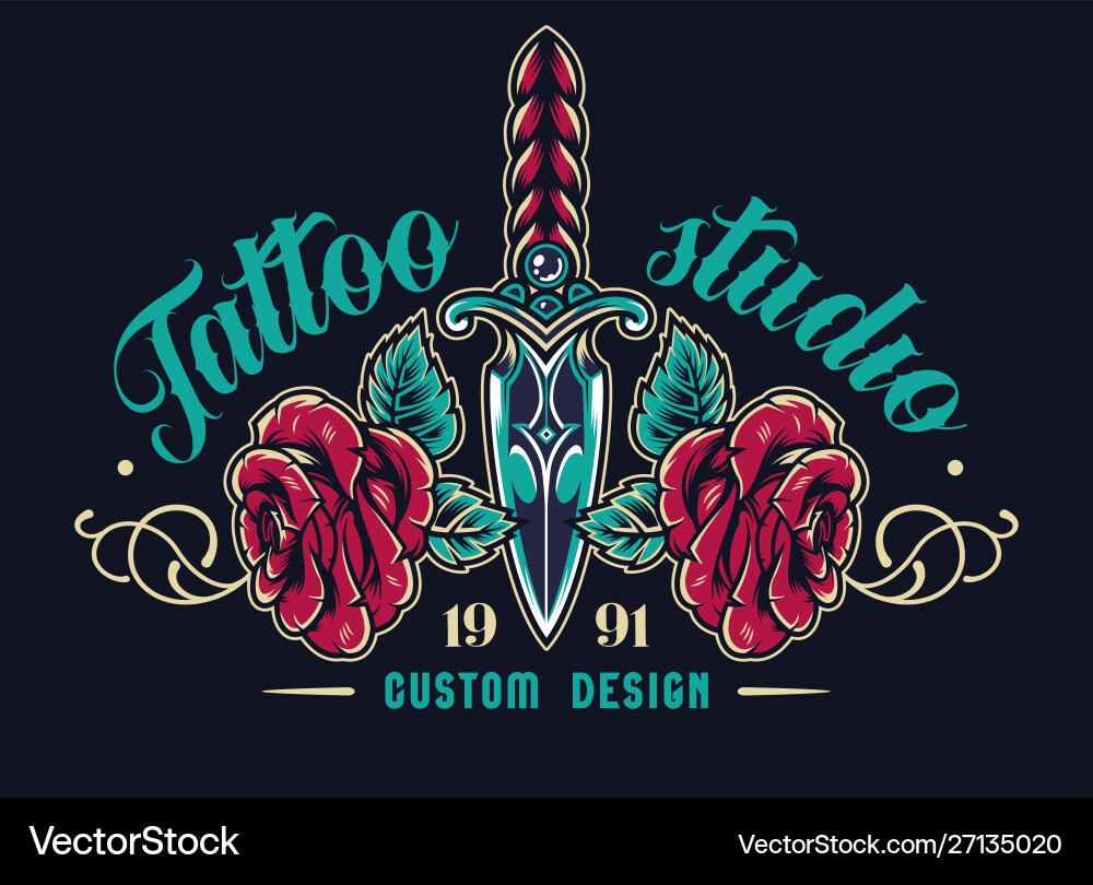 Colorful tattoo studio elegant label Royalty Free Vector