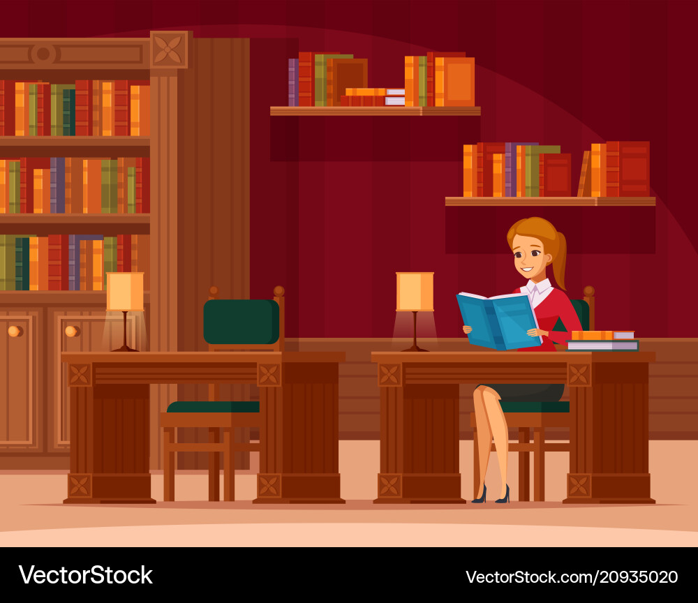 Library reading room flat Royalty Free Vector Image