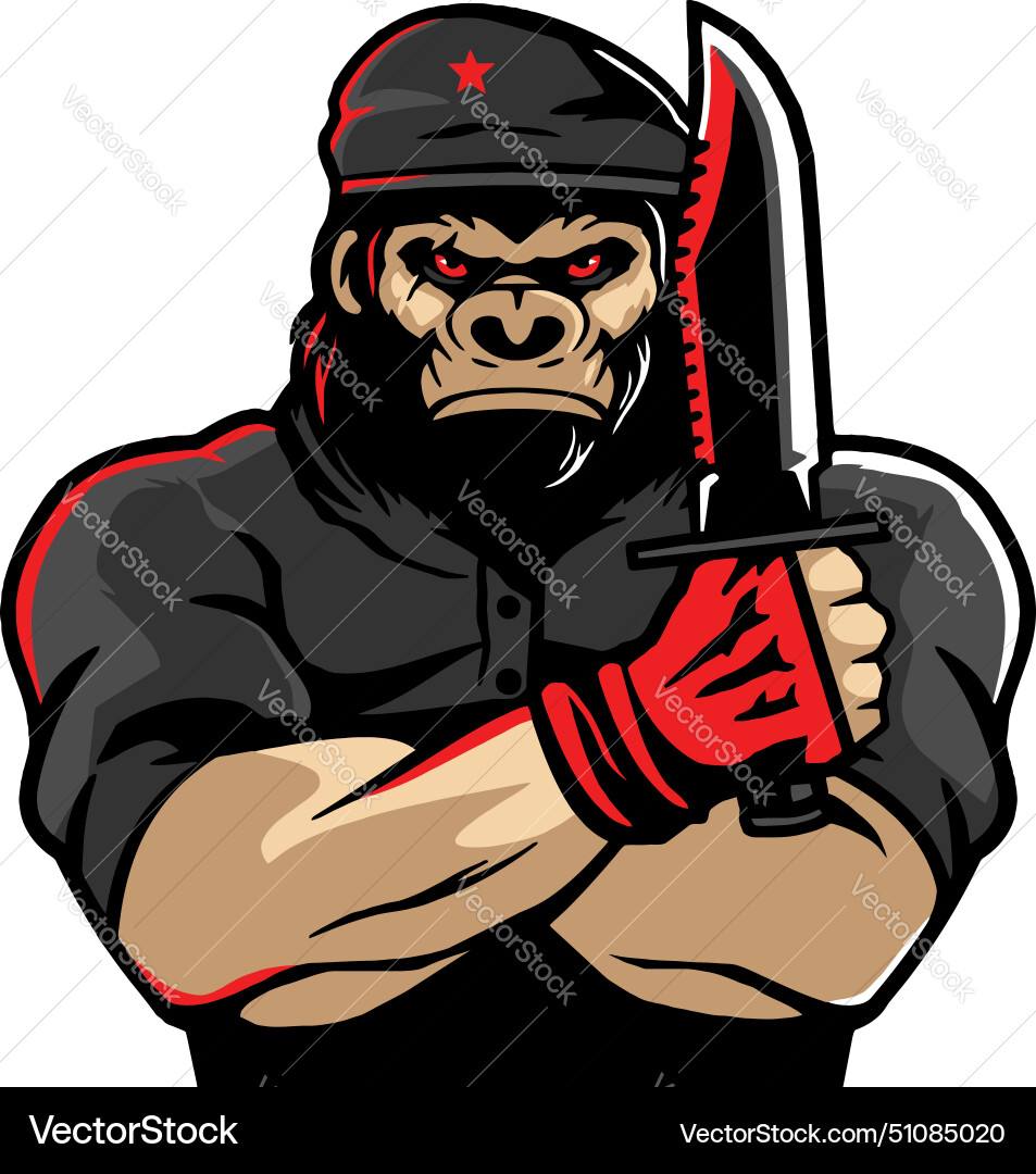 Military angry gorilla guerrilla with dagger Vector Image