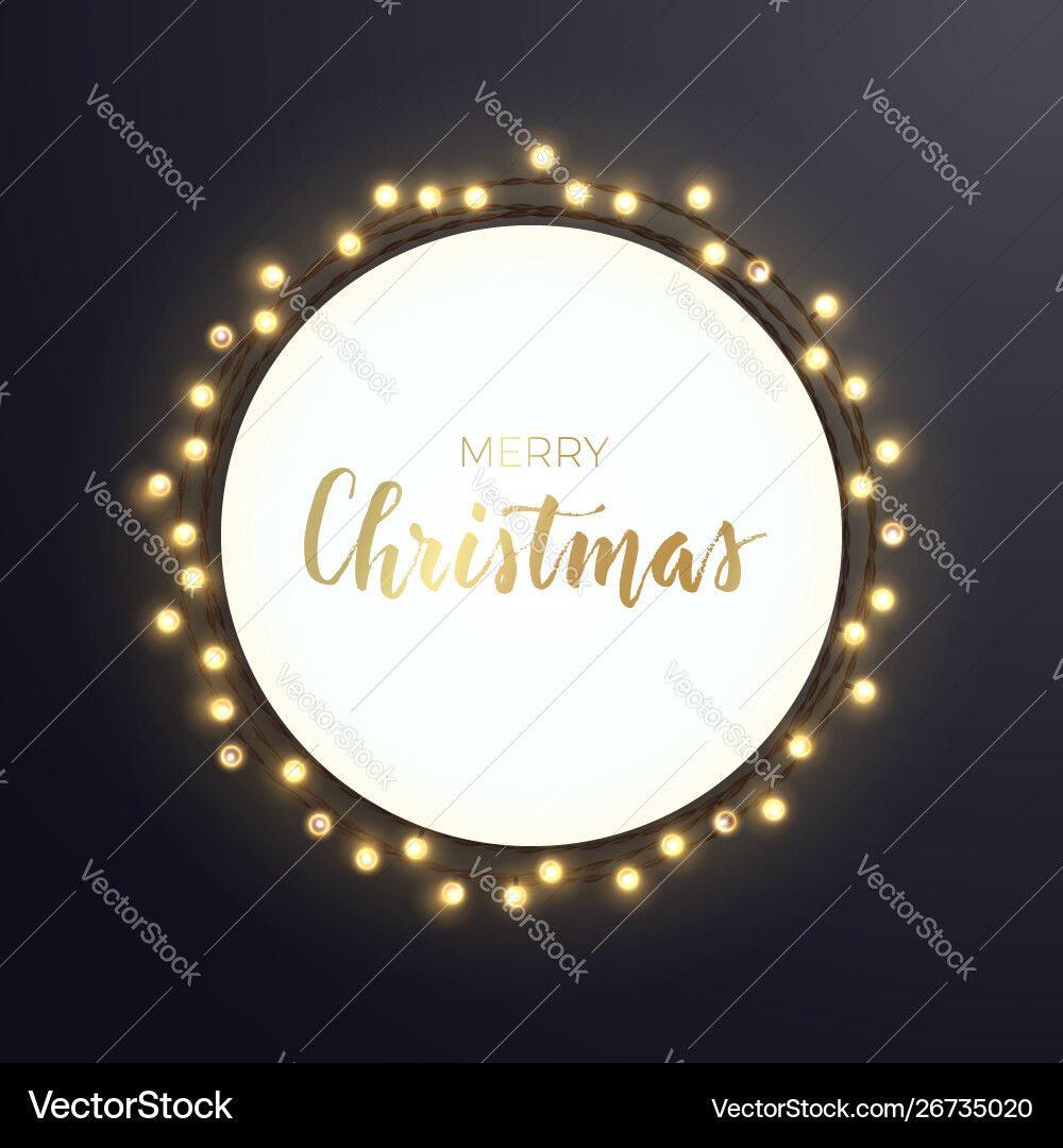 Round christmas design with light bulb garland Vector Image