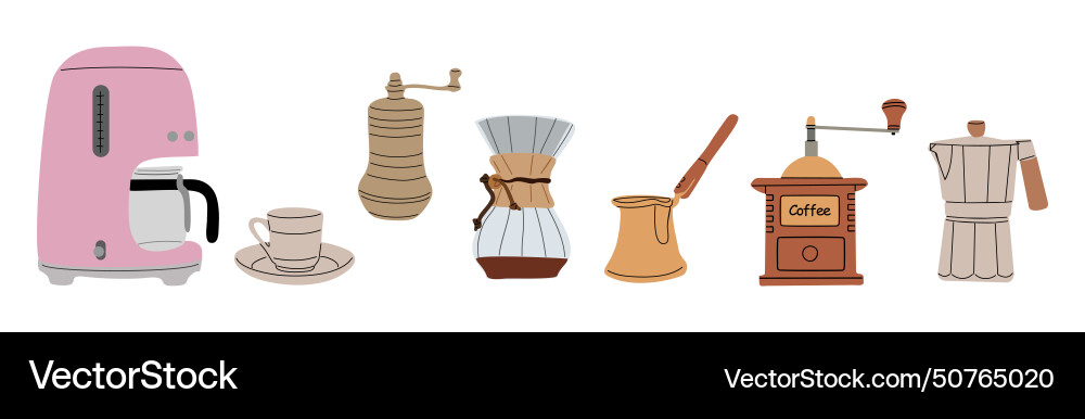 Set of coffee elements machine cup kettle pot Vector Image