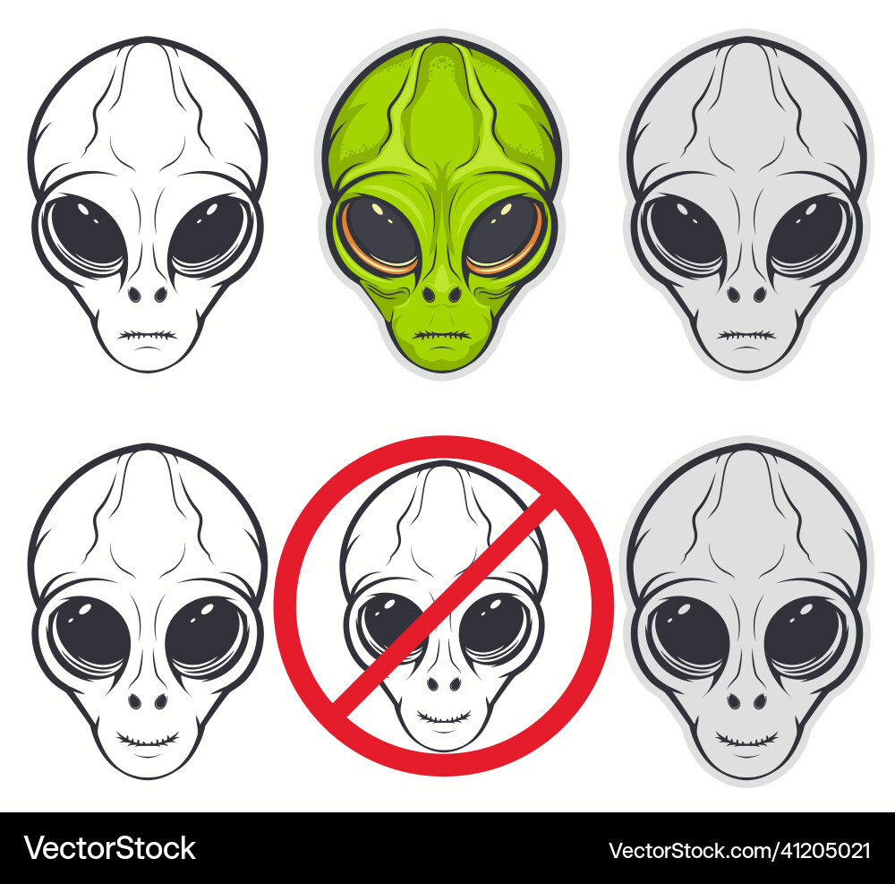 Alien face cartoon green big eye extraterrestrial Vector Image