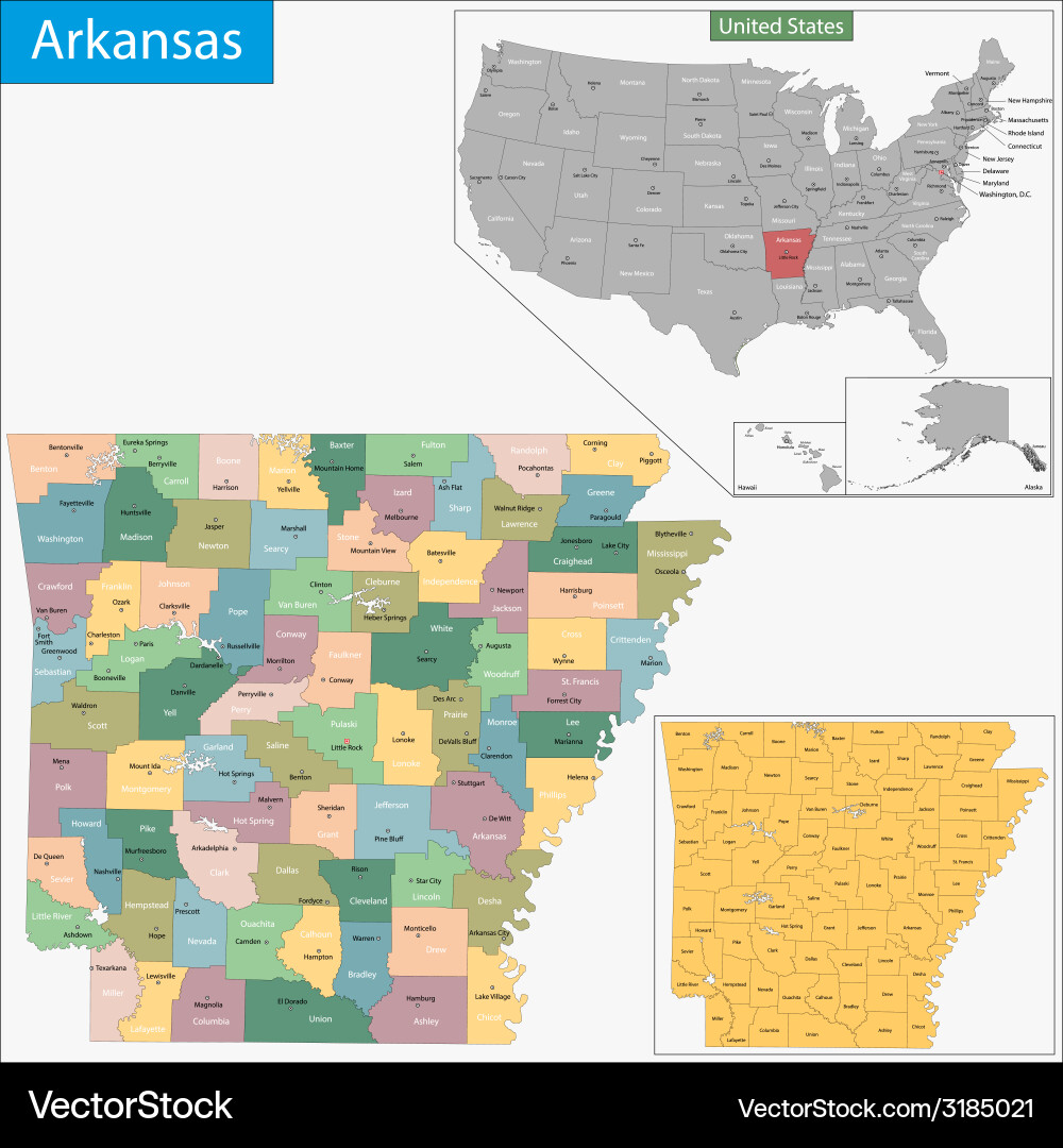 Arkansas map Royalty Free Vector Image - VectorStock