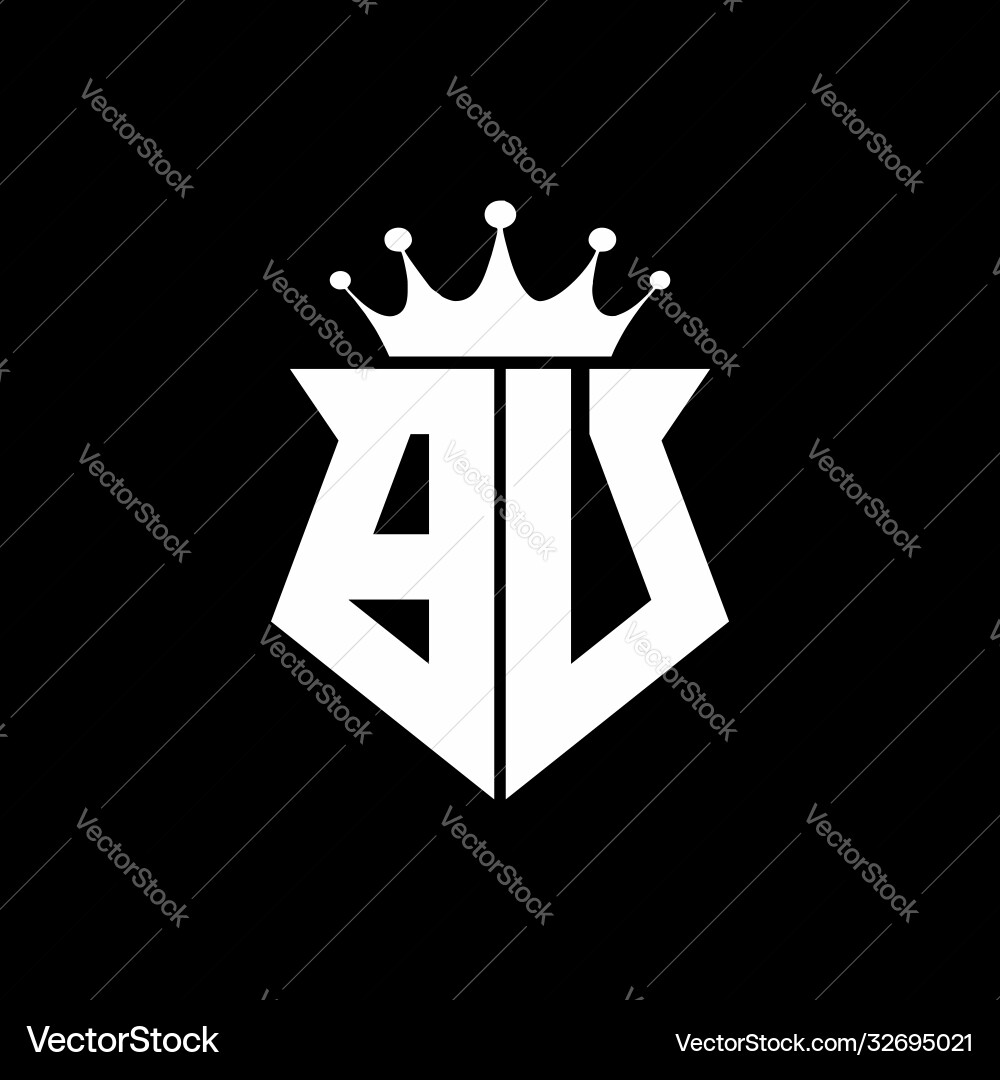 Bu logo monogram shield shape with crown design Vector Image