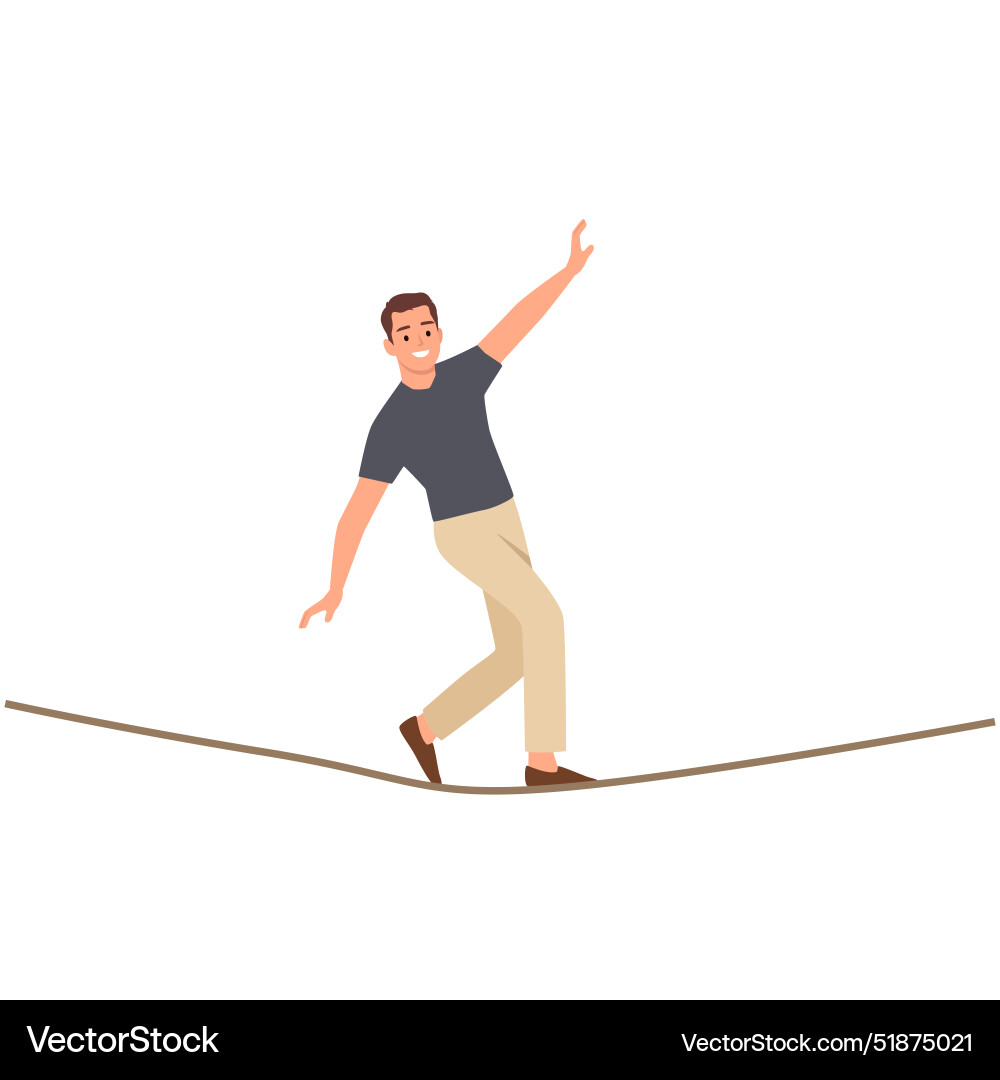 Businessman walking on balancing slackline rope Vector Image