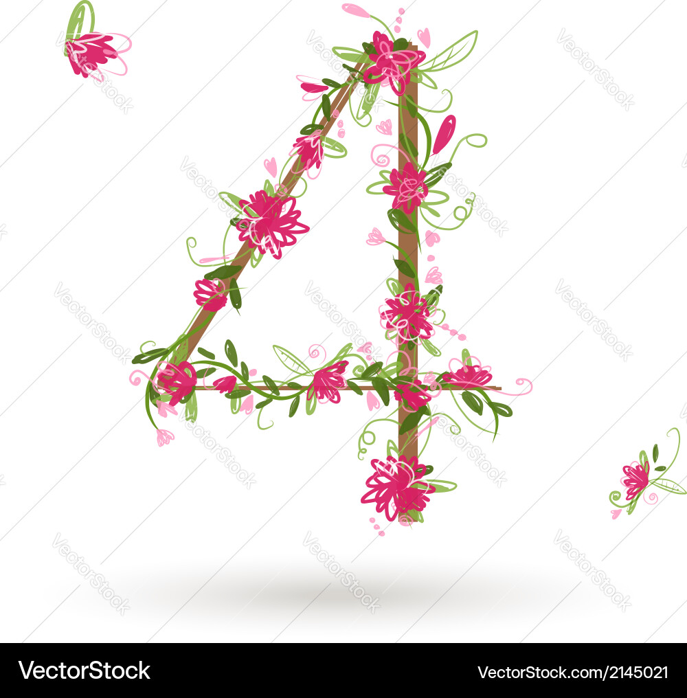 Floral number four for your design Royalty Free Vector Image