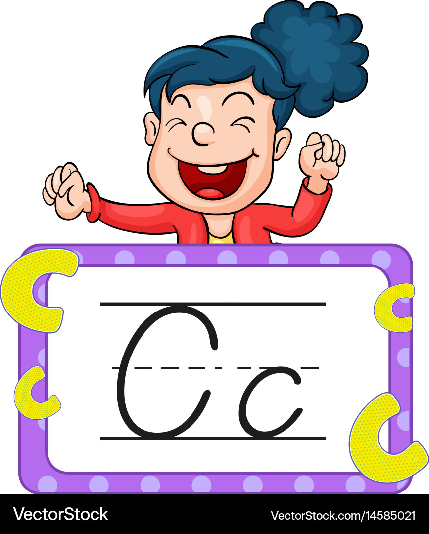 Letter c flashcard with happy girl Royalty Free Vector Image