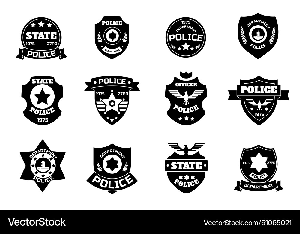 Police black symbol cop badge with shield Vector Image
