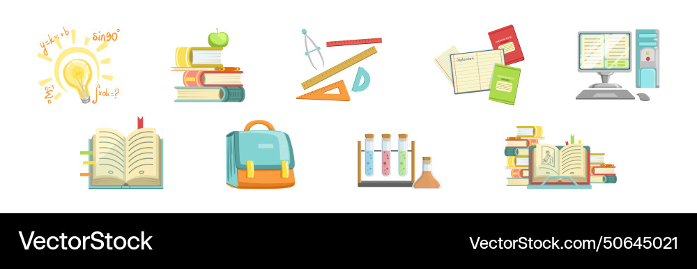 Study and school supply object set Royalty Free Vector Image