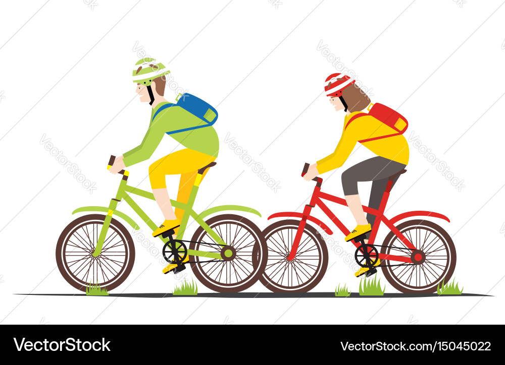 Bicycle rider couple in flat style Royalty Free Vector Image