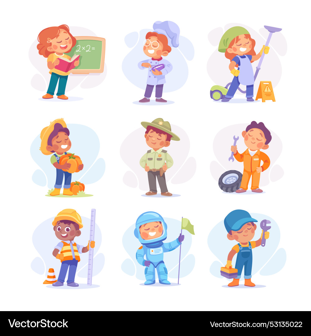 Child profession doing different job in costume Vector Image