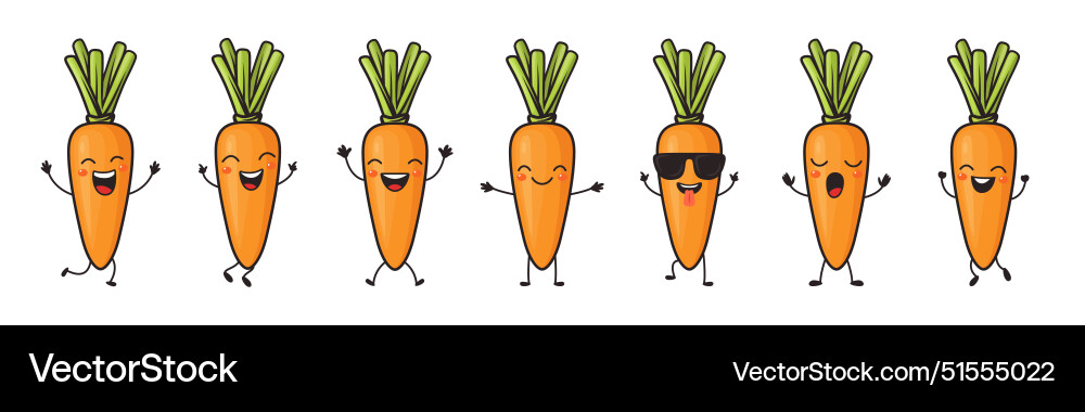Flat cartoon cute and funny carrot Royalty Free Vector Image