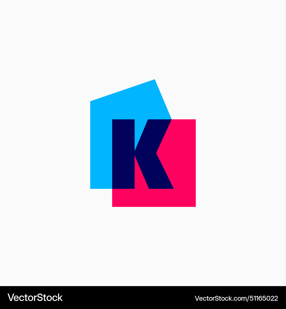 K letter house overlapping color monogram home Vector Image