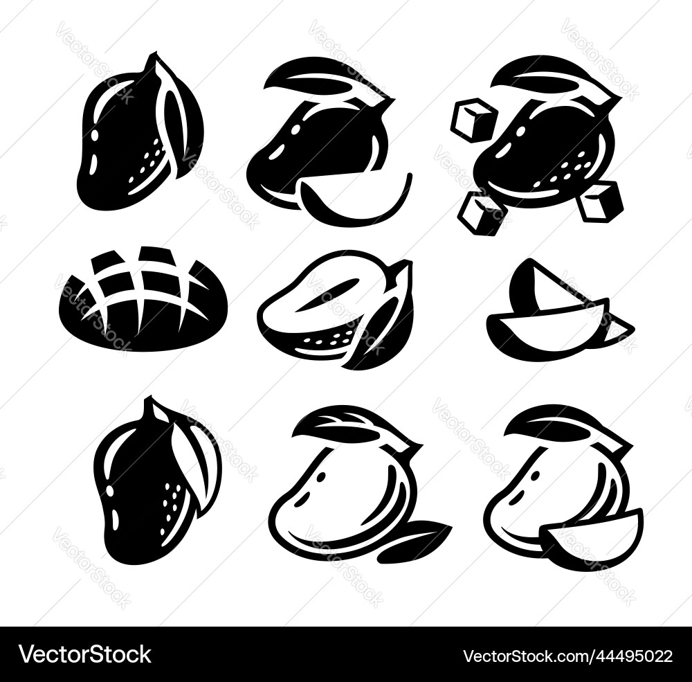 Mango icon silhouette black set Royalty Free Vector Image