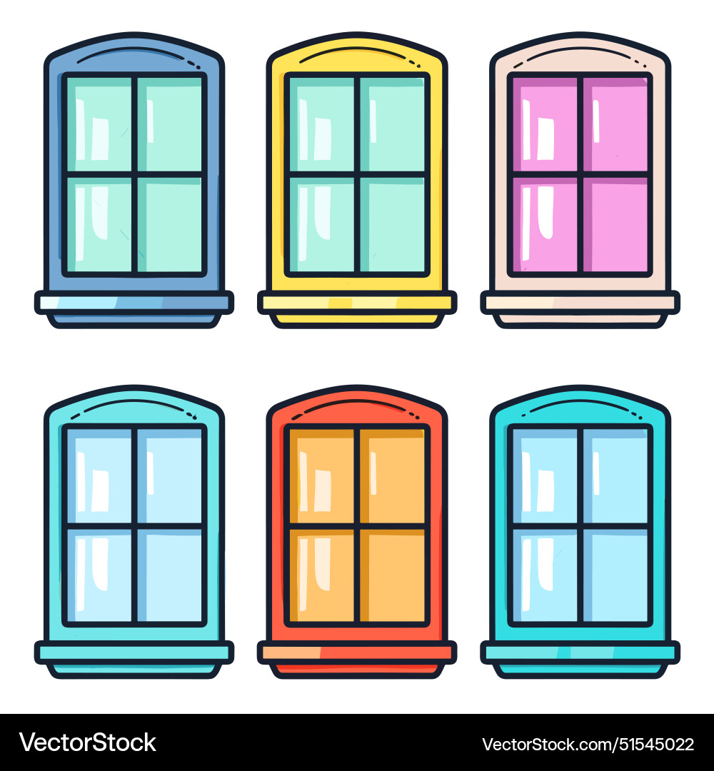 Set colorful cartoon windows various colors Vector Image
